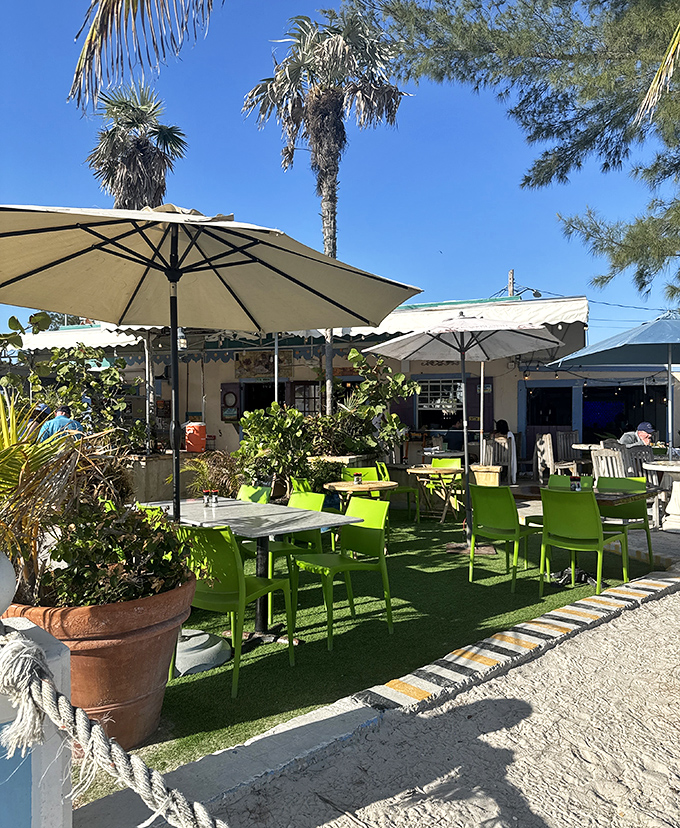 The bright green chairs and beachfront setting make Salute! a cheerful spot to enjoy Italian cuisine with your toes in the sand.