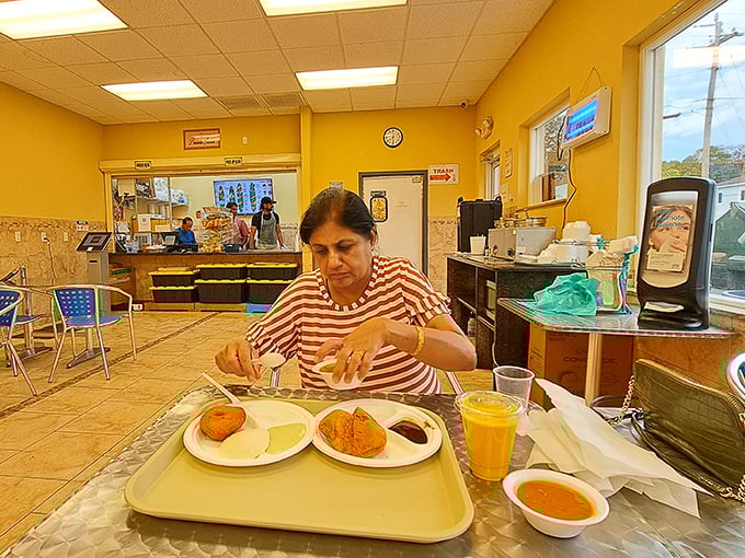 The temple's food corner serves up vegetarian delights that will make you forget about bacon, at least temporarily.