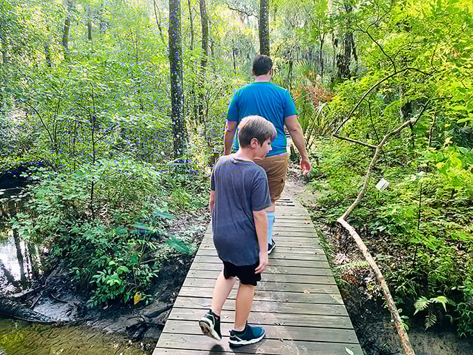 Family bonding happens naturally on these wooden boardwalks &ndash; where conversations flow as freely as the streams below.