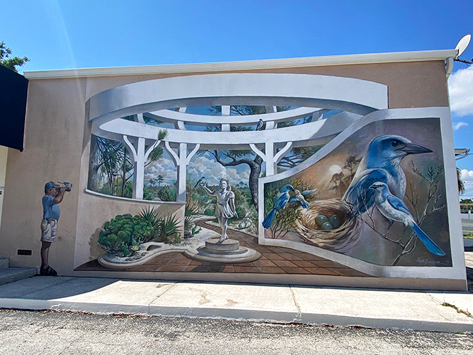 Fantasy meets Florida in this whimsical dragon mural, where mythical creatures and local wildlife share a playful game of pool.