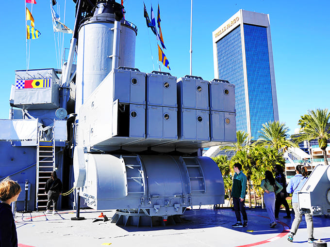 Visitors explore the ship's compartments, discovering firsthand what life was like for hundreds of sailors at sea.