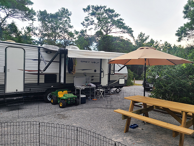 Camping with a view! This travel trailer has better beachfront property than most millionaires' summer homes.