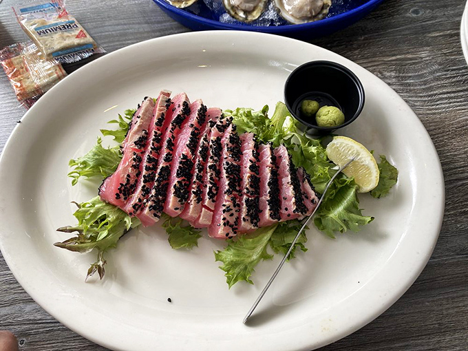 Perfectly seared tuna with a black pepper crust – so fresh it might still have its ocean frequent flyer miles.