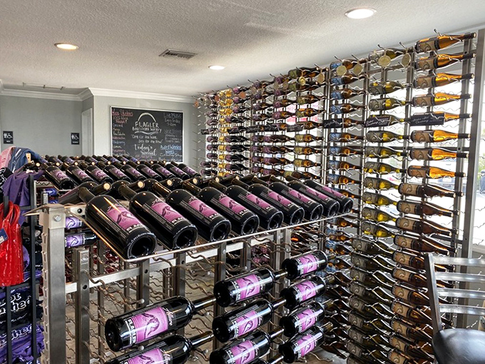 The impressive wall of wines showcases Florida's surprising viticultural versatility &ndash; who knew paradise could be bottled so effectively?