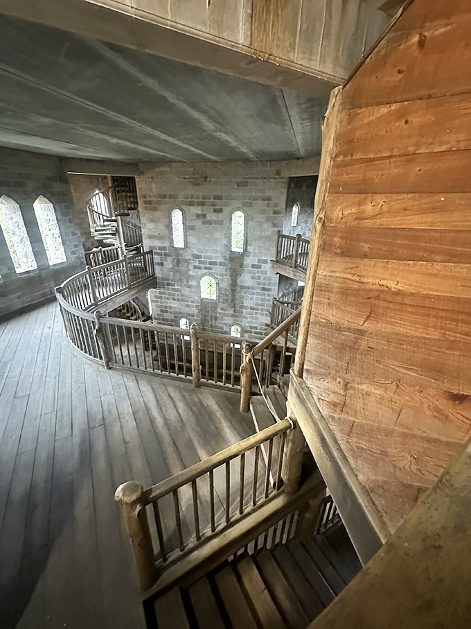 Wooden staircases spiral upward like something from Hogwarts&mdash;if Hogwarts had been built by particularly devout wizards.