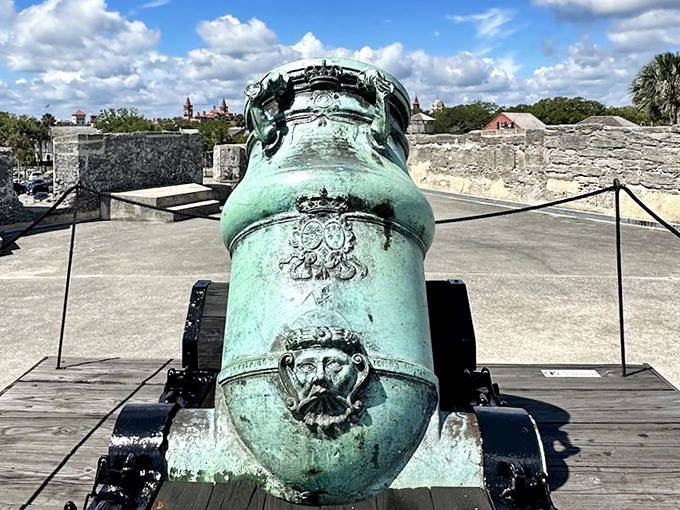 This isn't your typical lawn ornament! The fort's impressive cannons once protected Spanish claims in the New World with thunderous authority.