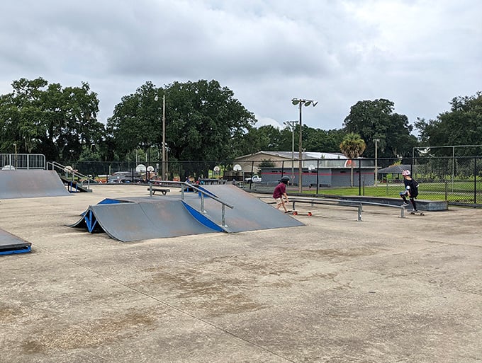 Concrete ramps and rails await daredevils at the adjacent skate park, where gravity becomes merely a suggestion for the brave.