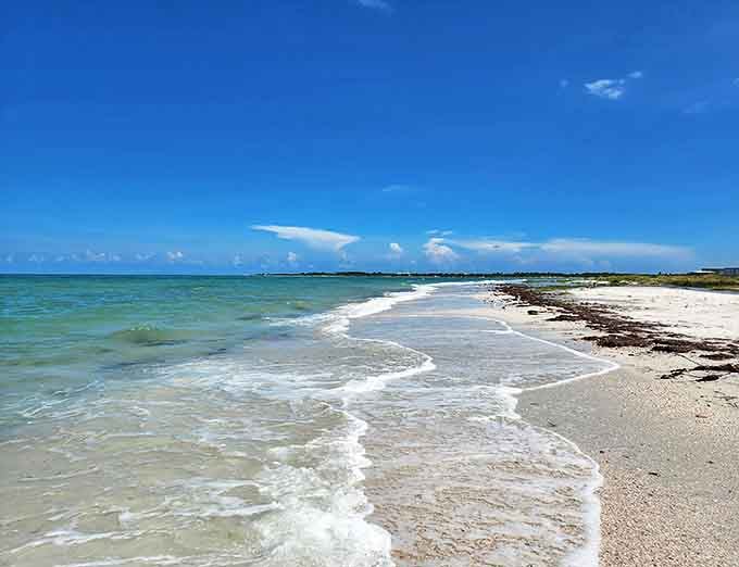 Caladesi Island's sandbar creates a magical pathway through crystal clear waters that seem to stretch to infinity.