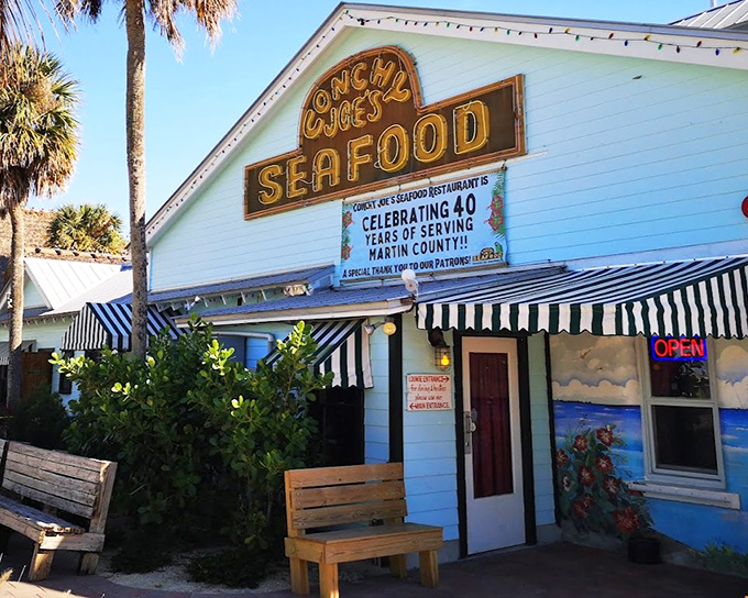 Conchy Joe's bright blue exterior has been a Treasure Coast landmark for over four decades of seafood excellence.