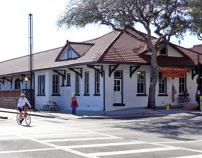 History frosted in white! This Tarpon Springs building stands like a wedding cake inviting sponge-diving tales.
