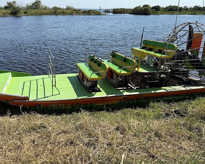 Parked and ready for adventure, these airboats aren't just transportation; they're time machines to Florida's wild past.