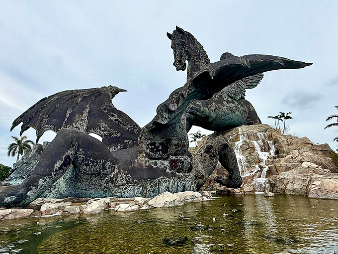 From this angle, you can almost hear the dragon's roar – frozen in bronze but somehow still echoing across the grounds.