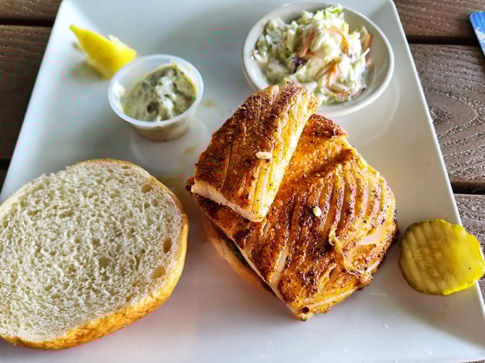 This isn't just a fish sandwich &ndash; it's today's catch transformed into handheld perfection, with just enough accompaniments to make the seafood sing.