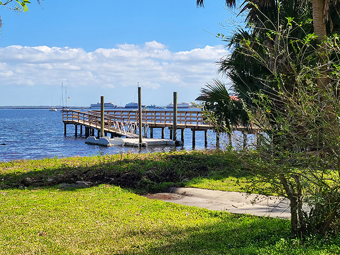 This wooden pier stretches into the St. Johns River like a welcome mat to boaters, offering front-row seats to Florida's aquatic highway.