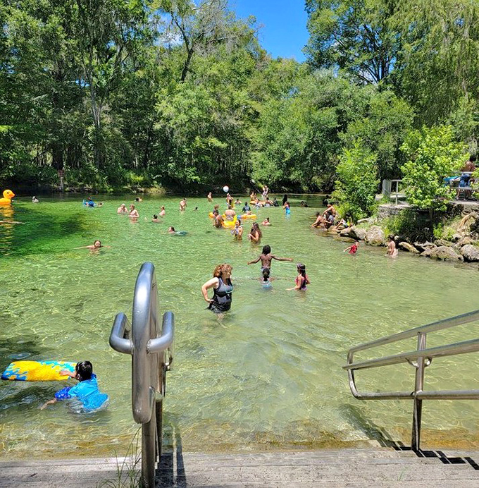 Happy visitors discover the simple joy of floating in 72-degree spring water &ndash; nature's perfect temperature setting regardless of season.