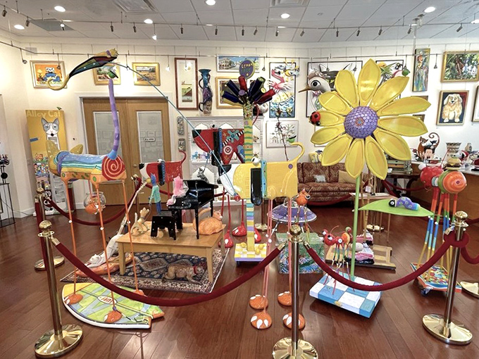 The indoor sculpture exhibit transforms ordinary objects into extraordinary conversations, where whimsy takes physical form and invites you to join its playful dance.