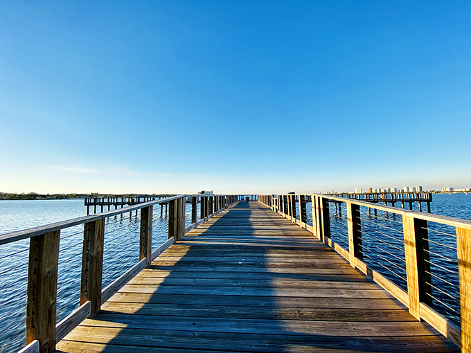 This weathered boardwalk has witnessed countless first dates, family outings, and solitary sunset watchers – each plank a repository of silent stories.