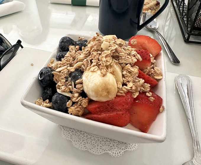 Breakfast that doesn't require an apology to your cardiologist&mdash;fresh berries, crunchy granola, and a dollop of yogurt creating a symphony of textures.