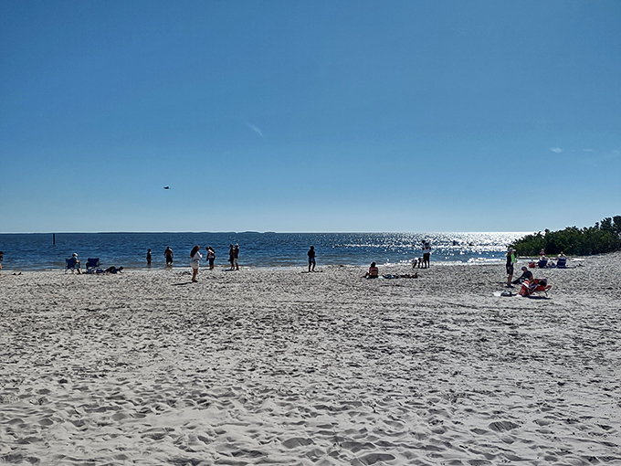 Social distancing before it was trendy&mdash;Fort Island's generous beach space means your umbrella won't be in a territorial dispute with neighbors.