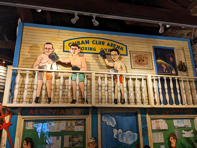 The Cuban Club boxing arena springs to life in three dimensions, showcasing the social hubs where communities gathered for entertainment.