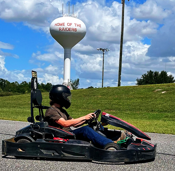 With the iconic water tower watching over the action, this racer demonstrates perfect form while tackling one of Bushnell's challenging corners.