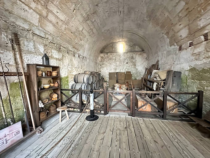 Step into this storage room and you're instantly transported to colonial times &ndash; just imagine the barrels of gunpowder and rum that once lined these walls!