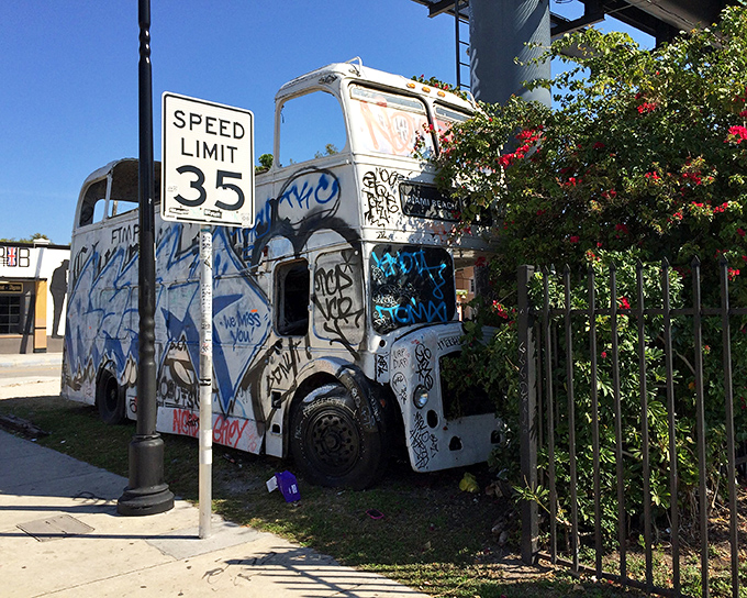 This graffiti-covered double-decker bus hasn't moved in years, but its transformation from transportation to street art canvas shows Miami's creative spirit never stops.