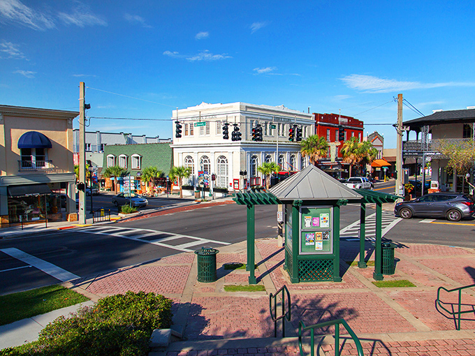 Mount Dora's historic downtown features colorful buildings and brick streets that create a postcard-perfect small town atmosphere.
