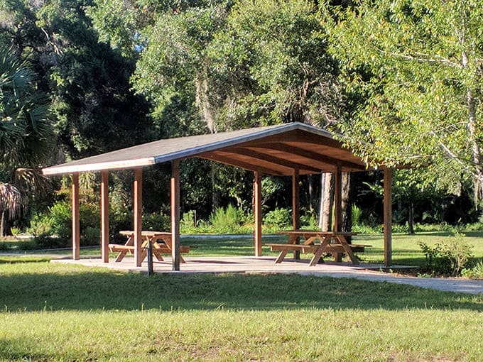 Relax in the shade of this cozy picnic shelter after a refreshing hike through the beautiful Churchhouse Hammock Trail.