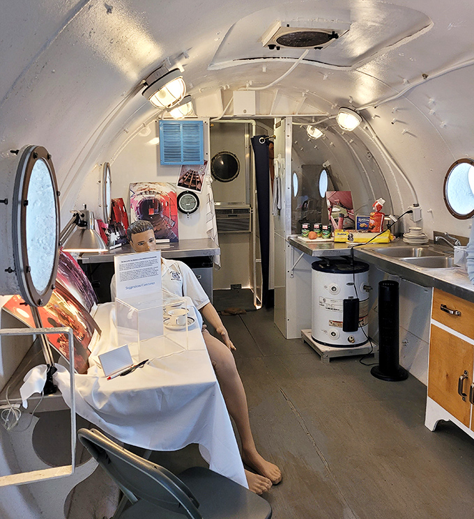 Step inside this decompression chamber and imagine spending days in this metal tube while your body slowly adjusts to surface pressure &ndash; Netflix wasn't an option.