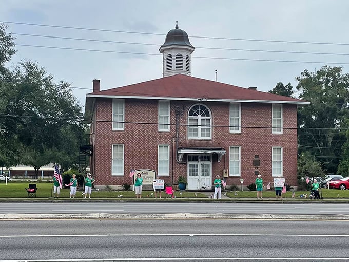 The front entrance welcomes visitors with classic architectural details that have greeted students and community members for generations.