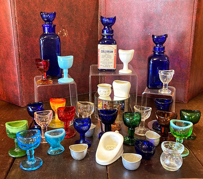 Before contact solution came in squeezable plastic, these beautiful blue glass cups helped our ancestors maintain clear vision with surprising elegance.