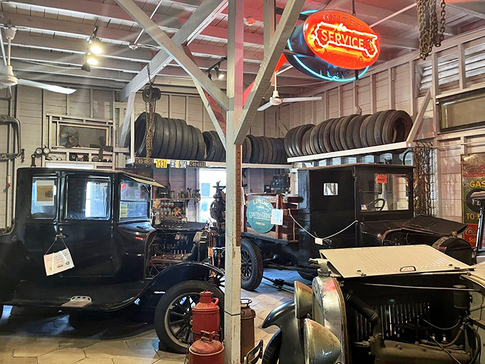 The vintage service station houses automotive treasures that would make any car enthusiast's heart race faster than a Model T on a dirt road.