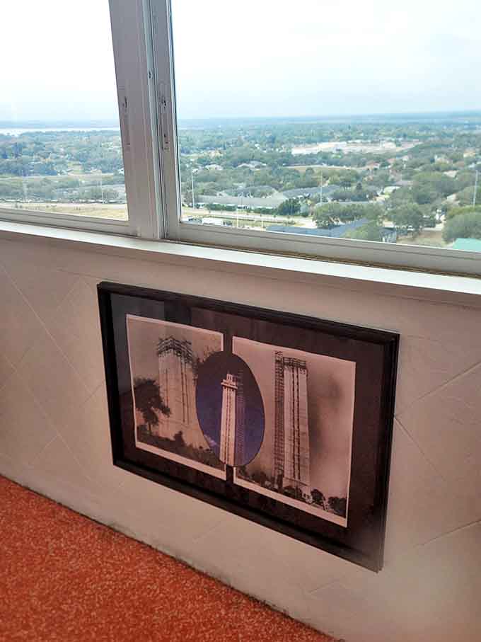 Framed Tower Photos: Historical photographs displayed inside show the tower's construction and glory days, when visitors came to marvel at endless citrus groves stretching to the horizon.