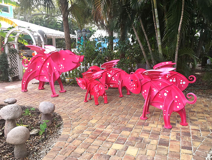 This family of pink pigs seems to have discovered the secret to flight, proving that in the world of whimsy, the impossible just needs a splash of color.