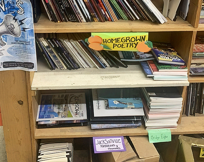 The homegrown poetry section celebrates local Jacksonville writers, proving literary talent grows as abundantly as Florida sunshine.