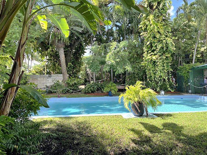 The $20,000 swimming pool that sparked a legendary argument now serves as a serene centerpiece in the lush garden.
