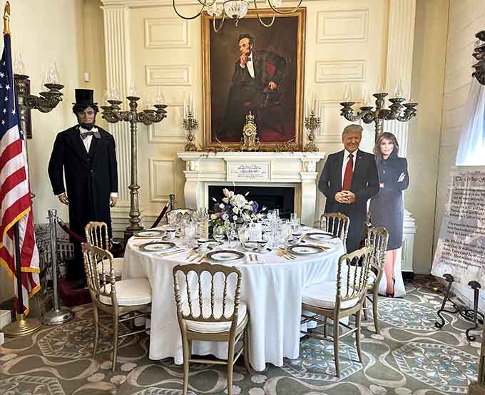 The State Dining Room is set for dinner, though you'll need to bring your own tiny presidents and incredibly small appetites to enjoy this particular meal.