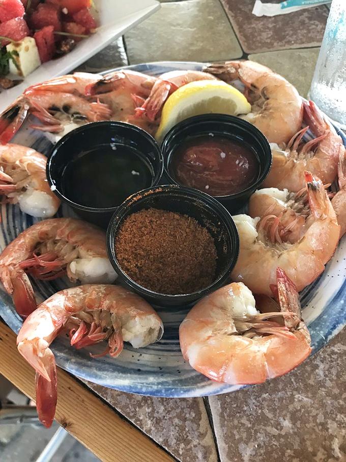 Peel-and-eat shrimp: Nature's perfect finger food served with dipping sauces that will have you contemplating drinking them directly.