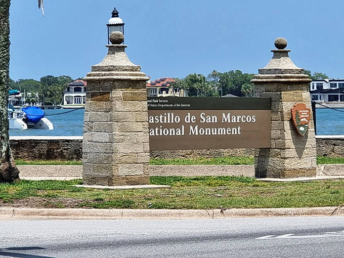 The entrance sign welcomes modern explorers to this National Monument &ndash; no password or secret handshake required, just a reasonable admission fee.