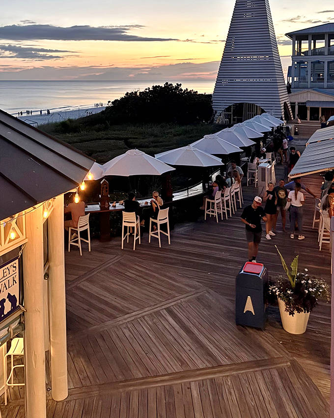 Sunset magic unfolds at Bud & Alley's rooftop, where the Gulf of Mexico puts on a nightly show worth toasting to.