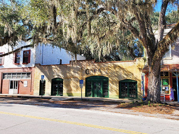 Micanopy's historic buildings stand beneath Spanish moss-draped oaks, creating the quintessential Old Florida atmosphere this town is known for.