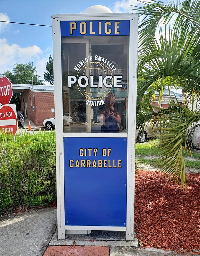 The World's Smallest Police Station stands ready for duty in Carrabelle, though criminals might have to wait their turn &ndash; it's strictly one-at-a-time inside!