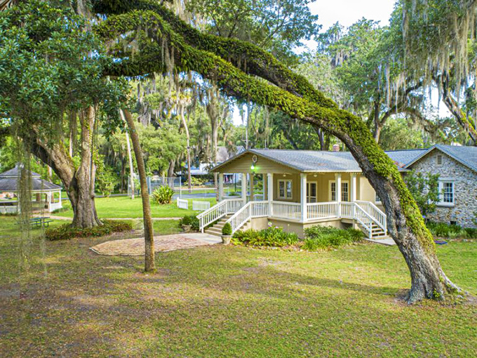 Porch-sitting paradise! This quaint cottage sits beneath a moss-draped oak that curves like nature's own welcome arch.