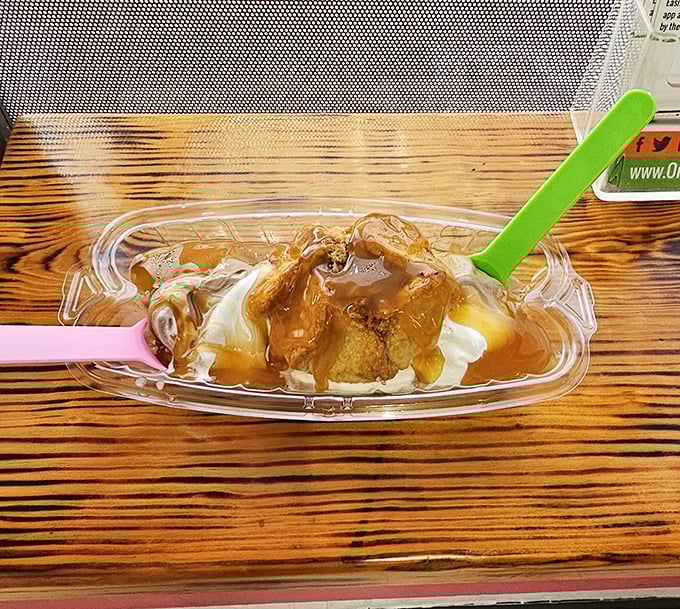 The apple dumpling sundae marries warm cinnamon-spiced pastry with cool vanilla ice cream – like fall and summer decided to become best friends.