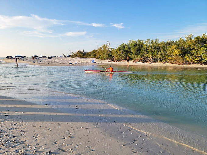 Kayaking through these calm waters feels like paddling through a postcard, except you're actually in it instead of mailing it.