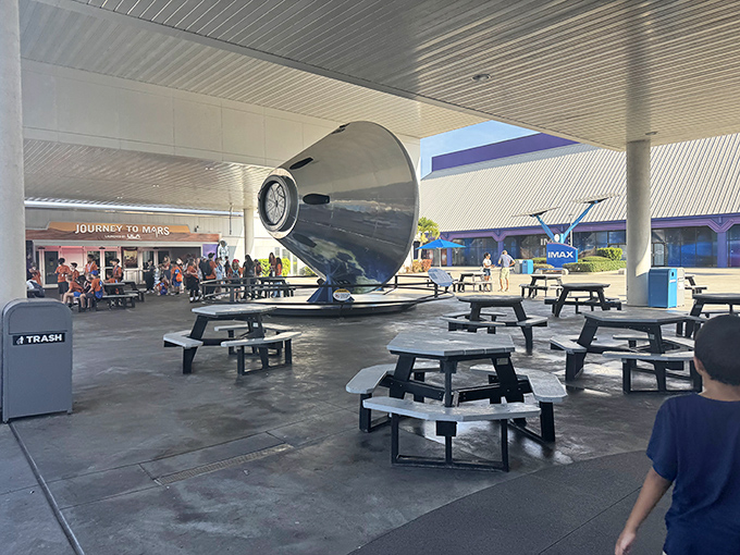 This space-themed dining area offers a chance to refuel while surrounded by the artifacts of humanity's greatest adventure.