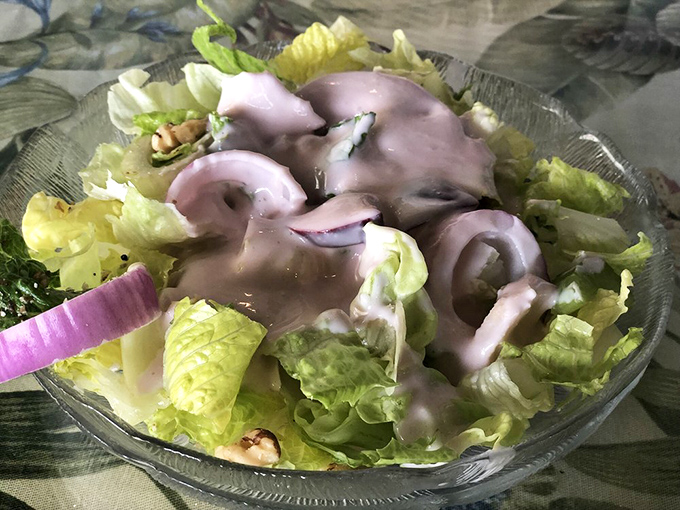 A simple salad transformed by a creamy dressing that makes even lettuce feel like an indulgence worth savoring.