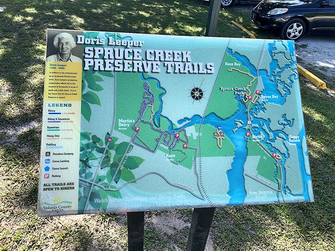 The trail map shows multiple paths through the preserve, each one promising its own adventure and wildlife encounters.