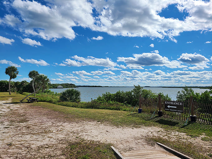 The entrance to this archaeological treasure looks deceptively modest, hiding one of the largest prehistoric shell middens in the entire United States behind it.